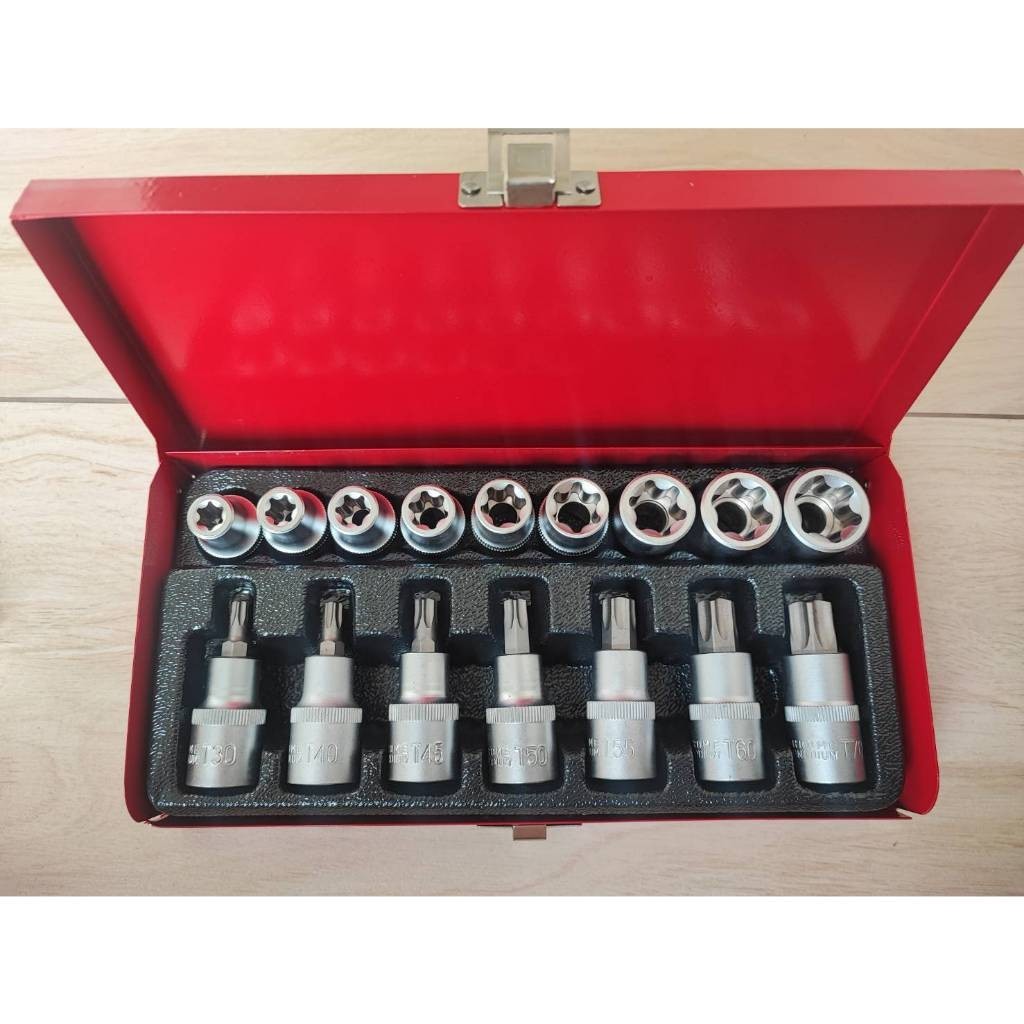 ชุดบล็อคท๊อกหัวดาว ขนาด 1/2 ( 4หุน ) ตัวผู้ ตัวเมีย E10-E24 (9ตัว) + T30-T70 (7ตัว) TORX SOCKETS ...