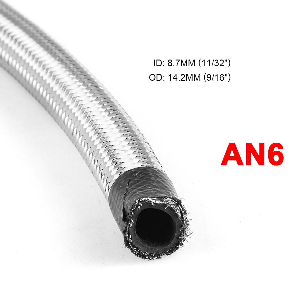 (ขายเป็นฟุต) AN6 รูใน 8 มิล stainless steel braided สแตนเลสถัก สายถัก สายถักเทอร์โบ สายถักท่อยาง ...