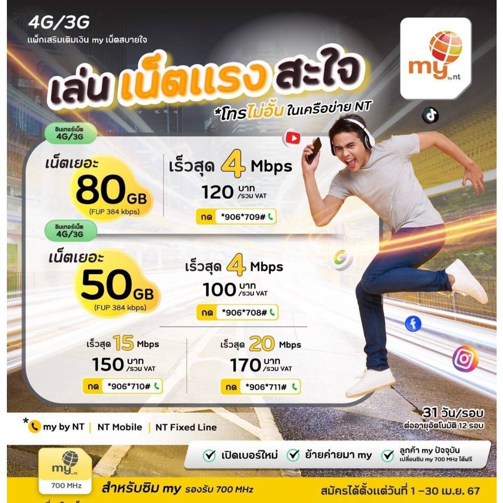 ซิม My by Nt แบบเติมเงิน 5G/4G/3G ใช้เสาเดียวกับ AIS เริ่มต้นเดือนละ 100 บาท | Shopee Thailand