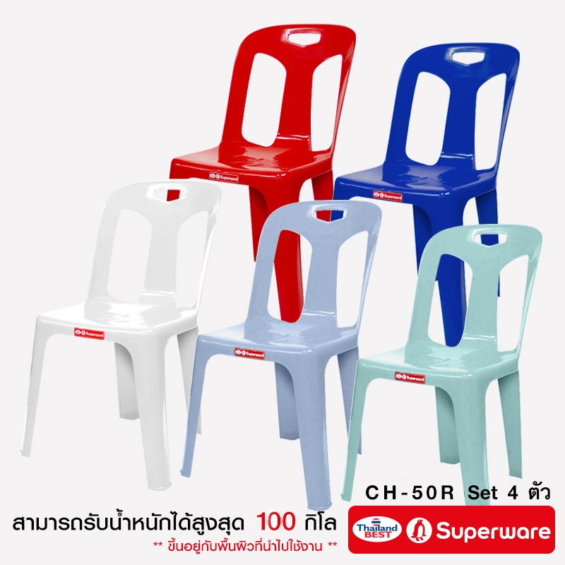 Srithai Superware เก้าอี้พลาสติก มีพนักพิงรุ่น ที่นั่ง สำหรับ สนาม นั่งเล่น วัด โต๊ะจีนรุ่น CH ...