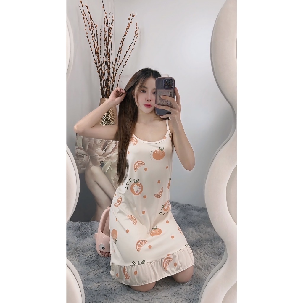 ชุดนอนผู้หญิง น่ารัก กระโปรง ชุดนอนสายเดี่ยวกระโปรง ผ้านิ่ม ใส่สบา ชุดนอนลายผลไม้ Q341 | Shopee ...