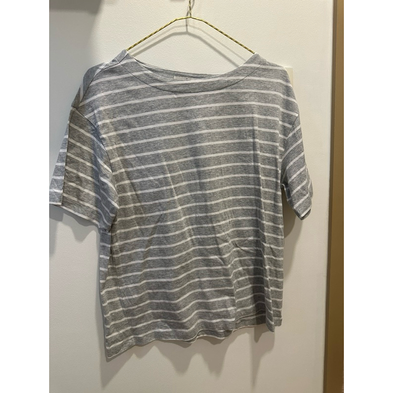 เสื้อยืดลายทาง เทา ขาว size s แบรนด์ ladies baleno ยาว 57 ซม อก 98 ซม ...