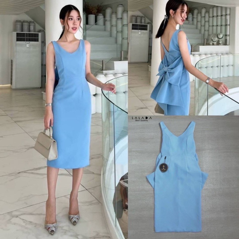 เดรสสีฟ้า โบว์หลัง (D829) Lalada | Shopee Thailand