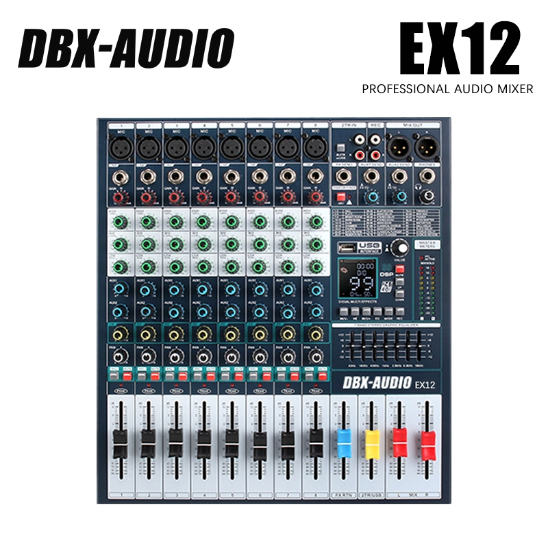 DBX-AUDIO EX8/EX12 อินพุตช่องสัญญาณช่องสัญญาณเดี่ยว, เครื่องเล่นเพลง MP3 Bluetooth+48V Phantom ...
