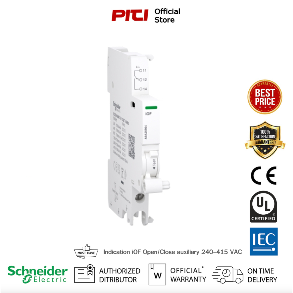 Schneider Indication A9A26904 240-415VAC iOF Open/Close Auxiliary contact, Acti9 A9A, iOF, 1C/O ...
