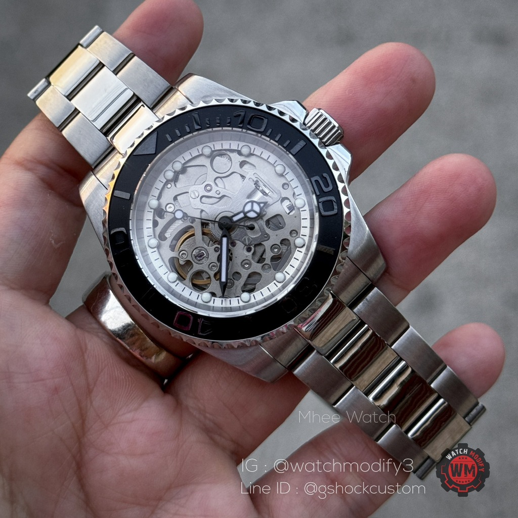 Seikomod Black Yacht Master Black Mercedes Hands Skeleton Face | Shopee ...
