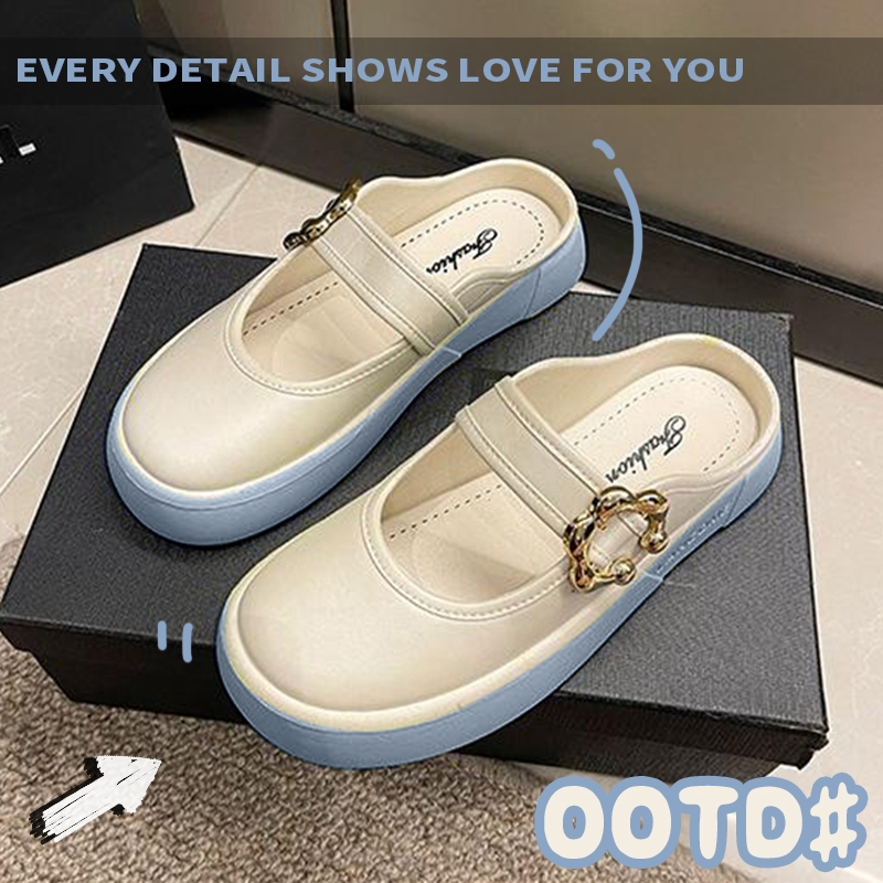 Sukky รองเท้าแตะแฟชั่น หัวปิดเปิดส้น ตัวแต่งจิวสีทองน่ารัก วัสดุยางนิ่ม ...