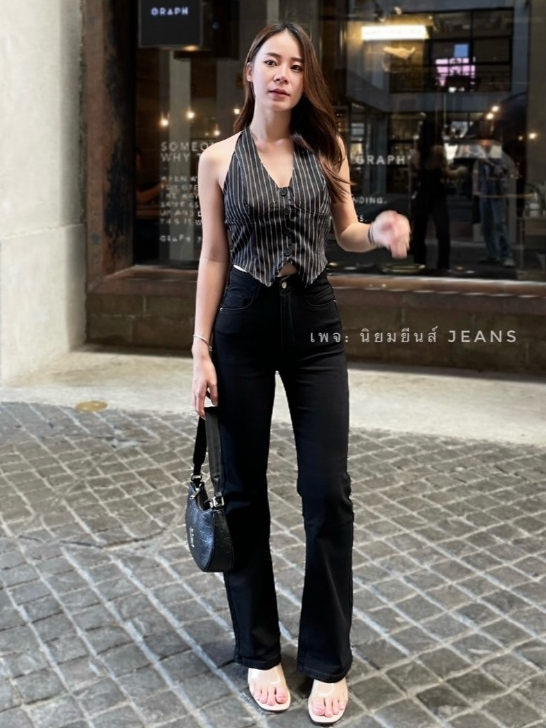 นิยมยีนส์ รุ่น BJ004-3 กางเกงยีนส์ผู้หญิง ทรงขาม้าดำ ผ้ายืดเอวสูง | Shopee Thailand