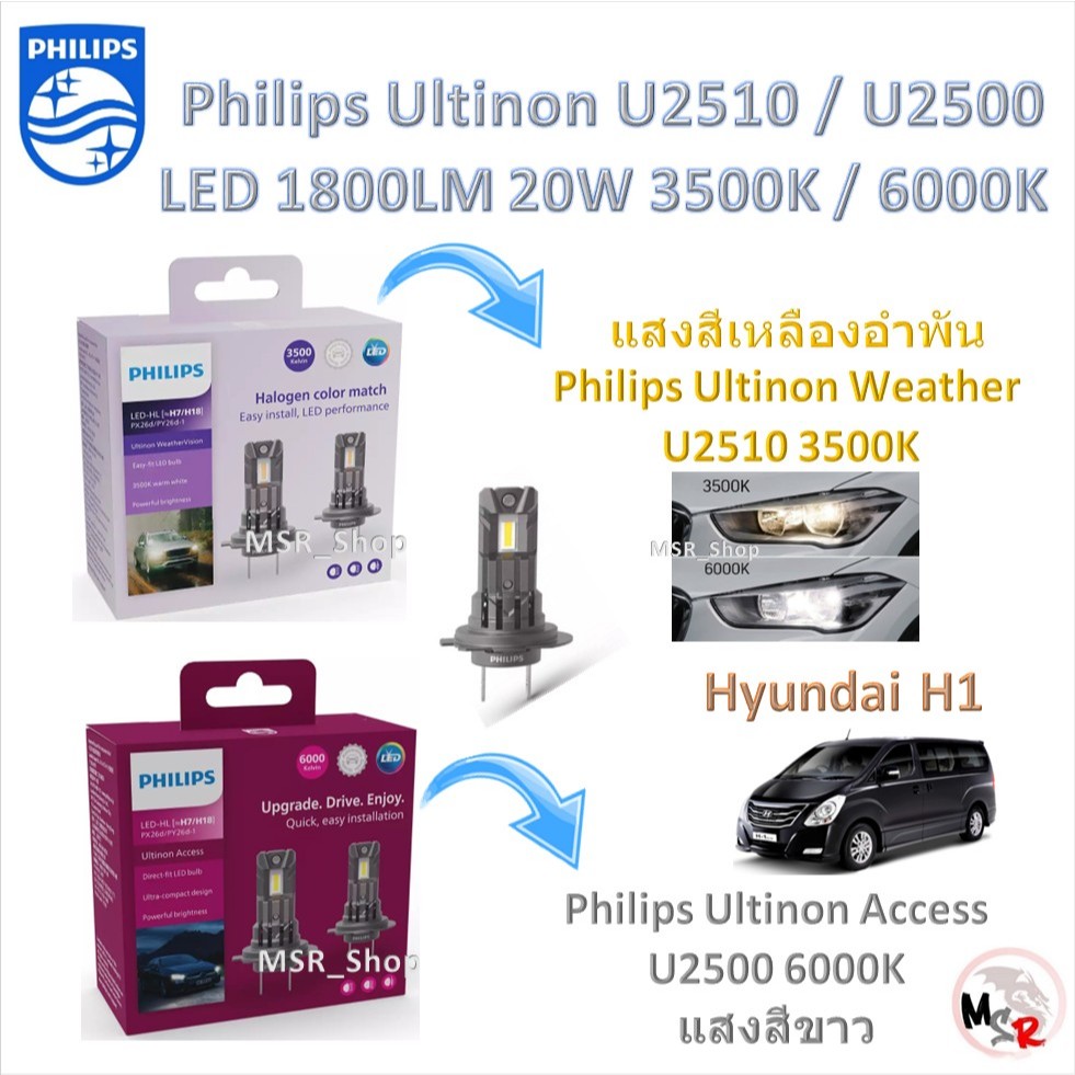 Philips หลอดไฟหน้ารถยนต์ LED Weather Vision U2510 3500K / Access U2500 ...
