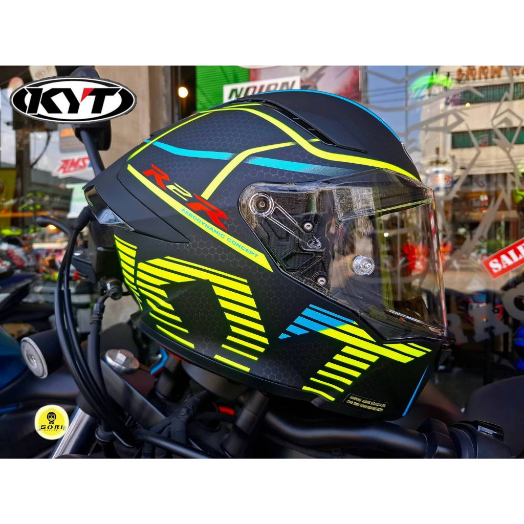 หมวกกันน็อค KYT R2R PRO ลาย GRPHICS CONCEPT MATT BLACK / YELLOW ...