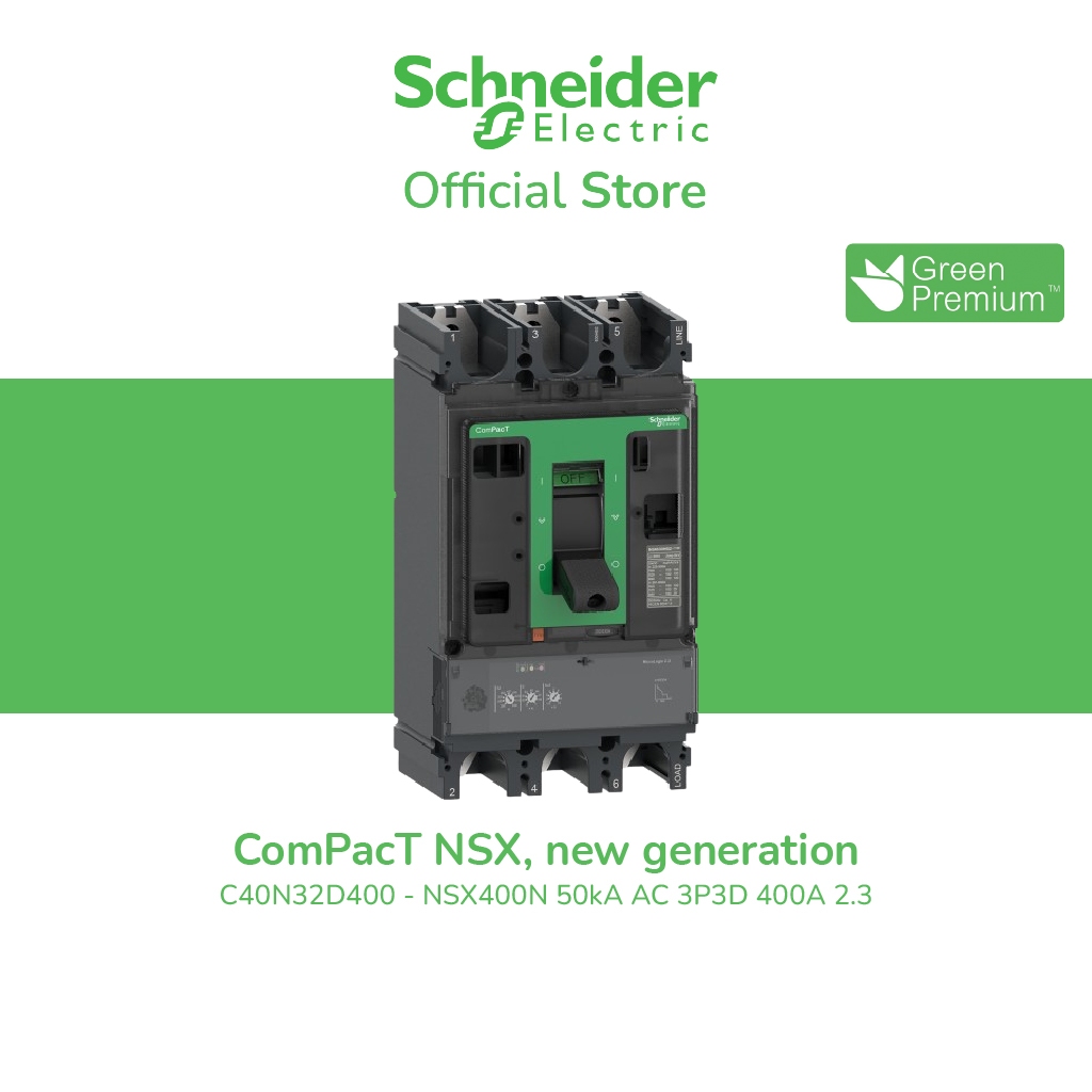 Schneider Electric เซอร์กิตเบรกเกอร์, ComPacT NSX400N, 50kA/415VAC, 3 โพล, MicroLogic 2.3 ทริป ...