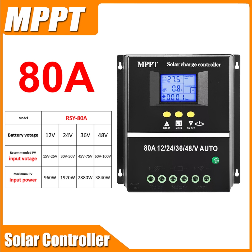 MPPT 100A/80A/60A โซล่าร์ชาร์จเจอร์ 12V/24V/36V/48V Auto อุปกรณ์ชาร์จพลังงานแสงอาทิตย์ จอแสดงผล ...
