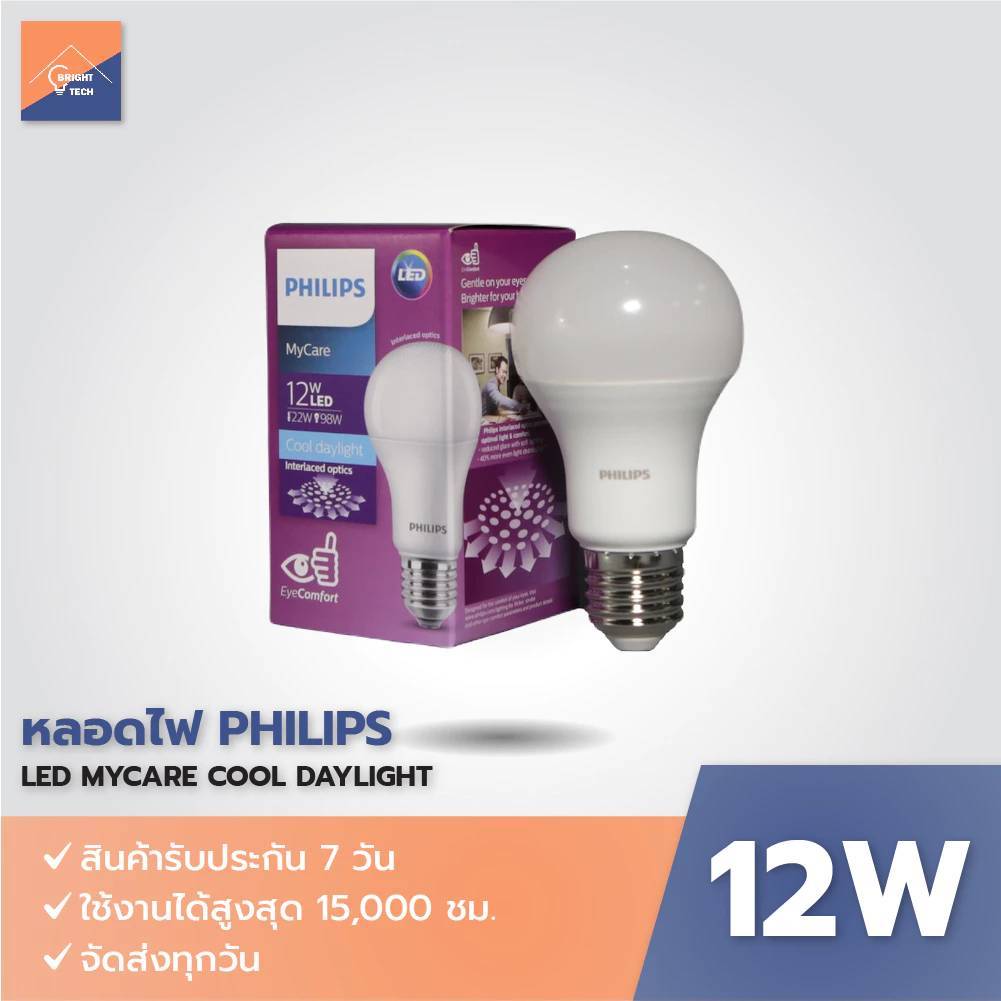 หลอดไฟ PHILIPS MyCare LED Bulb 12W A60 แสงขาว Cool Daylight E27 (ขั้วเกลียว) (แทนหลอดไส้ 97 ...