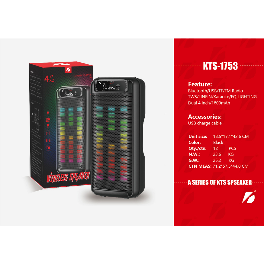 KTS-1753 4นิ้ว*2 ลำโพงบลูทูธรุ่น KTS ดอกลำโพง | Shopee Thailand