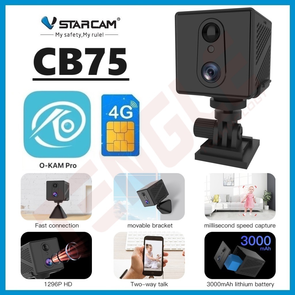 VSTARCAM CB75 4G LTE SIM SUPER HD 1296p 3MP iP Camera กล้องวงจรปิดใส่ซิม มีแบตเตอรี่ในตัว ...