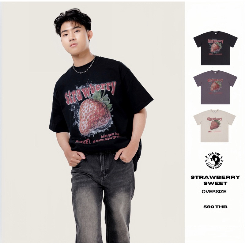 THEBOY-STRAWBERRY SWEET OVERSIZE เสื้อยืดโอเวอร์ไซส์ | Shopee Thailand