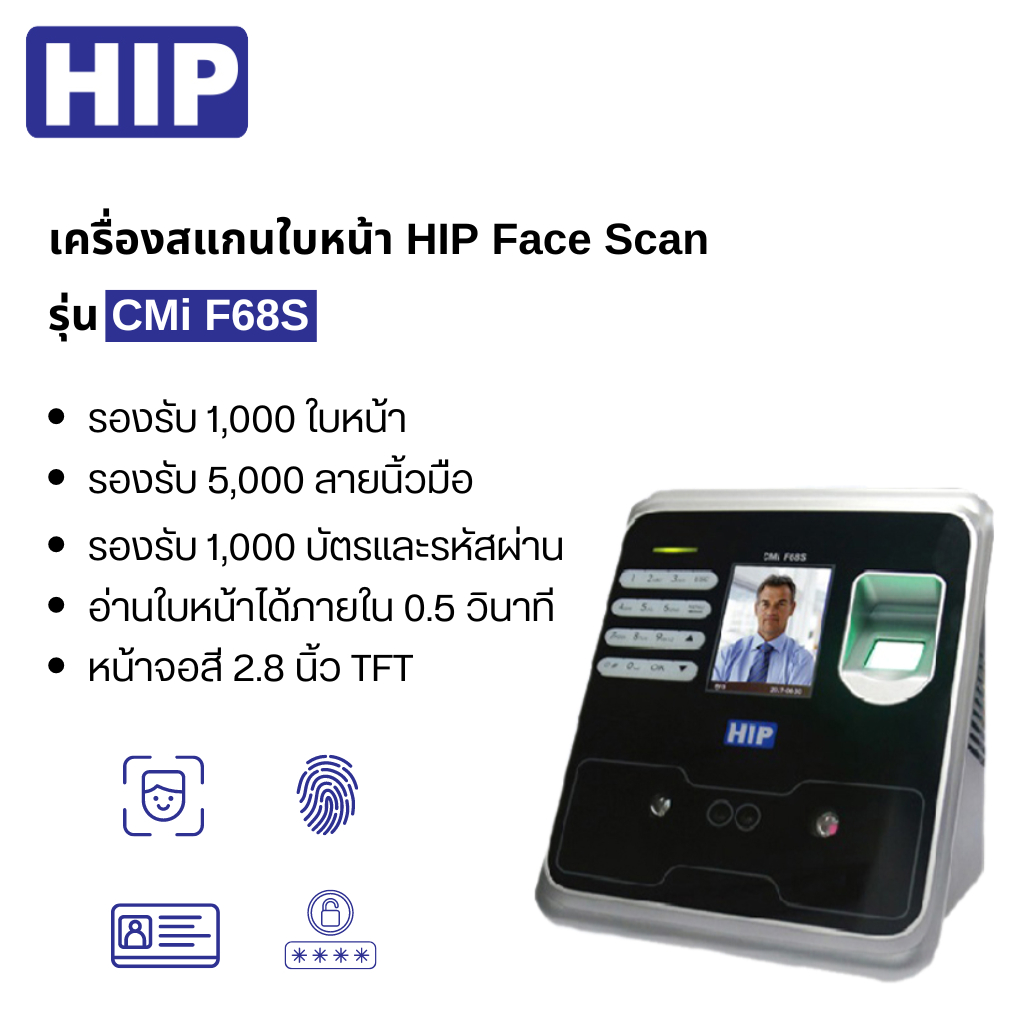 เครื่องสแกนใบหน้า สแกนลายนิ้วมือ HIP รุ่น CMi F68S | Shopee Thailand