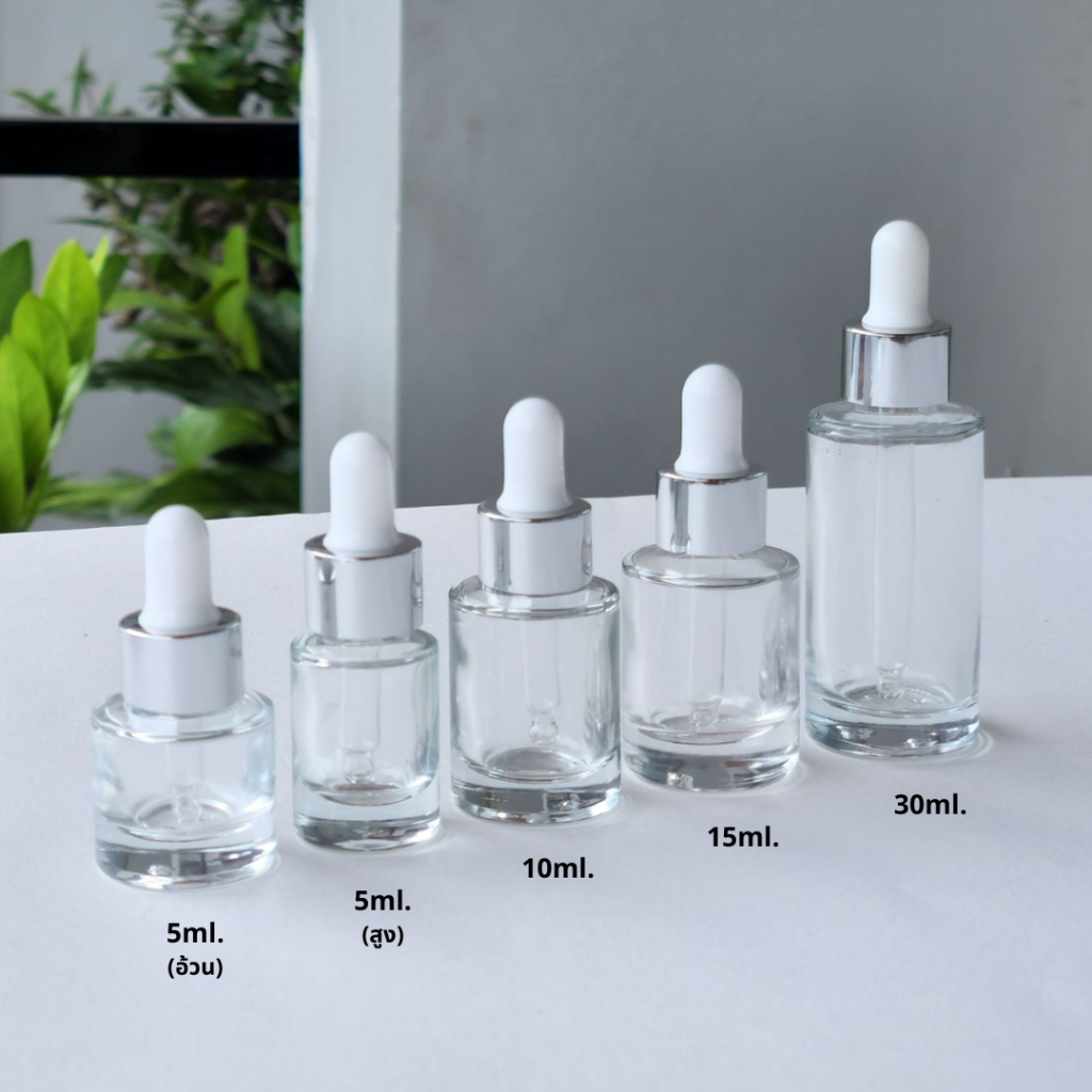 ขวดแก้วพร้อมดรอปเปอร์(ฝาสีเงิน จุกขาว)ขนาด 5ml 10ml 15ml 30ml หัวบีบหยด ใส่เซรั่ม เอสเซ้นต์ ...