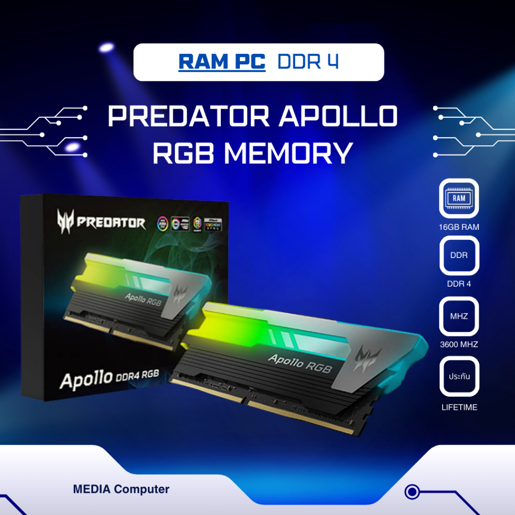 มีโค้ดลด20%+ DDR4 3600Mhz 16GB CL14 Samsung B-DIE Predator Apollo RGB ...
