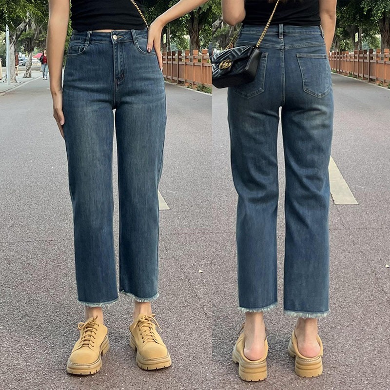 GHAOHES กางเกงยีนส์ยืด/S-4XL/ ขา9ส่วน คลุมสะโพก รุ่นใหม่สำหรับตัวสาวอ้วนน้อย นิยมยีนส์ V52 ...