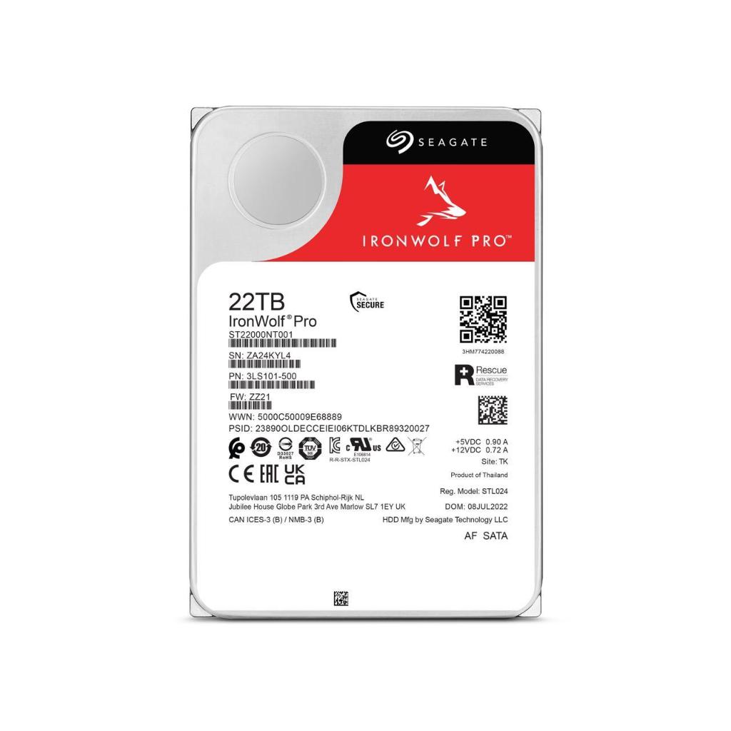 22 TB 3.5" HDD (ฮาร์ดดิสก์ 3.5") SEAGATE IRONWOLF PRO NAS - 7200RPM 512MB (ST22000NT001 ...