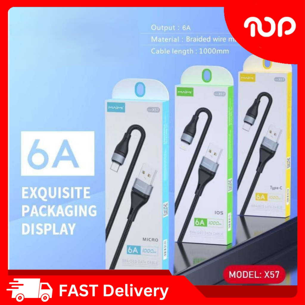 Maimi X57 usb สายชาร์จ 6A ยาว 1 เมตร ใช้สำหรับ Type-c / Micro / IP สินค้าพร้อมส่ง | Shopee Thailand