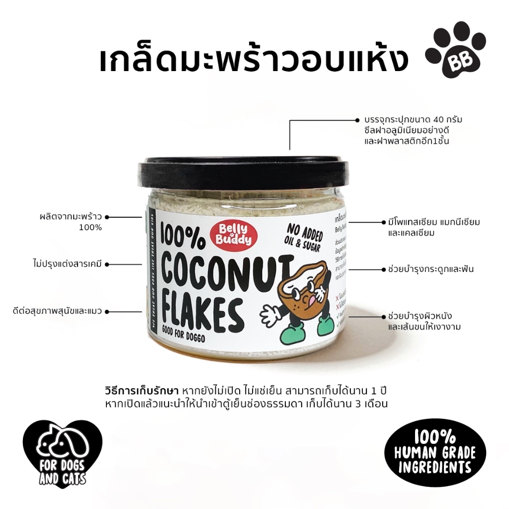เกล็ดมะพร้าวอบแห้ง Belly Buddy Coconut Flakes สำหรับสัตว์เลี้ยง บำรุงขน ...