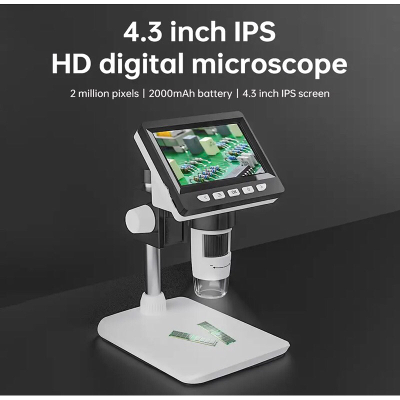 DM7 4.3นิ้วหน้าจอกล้องจุลทรรศน์กำลังขยายสูง1600X กล้องจุลทรรศน์ดิจิตอลอุตสาหกรรมอิเล็กตรอนพร้อม ...