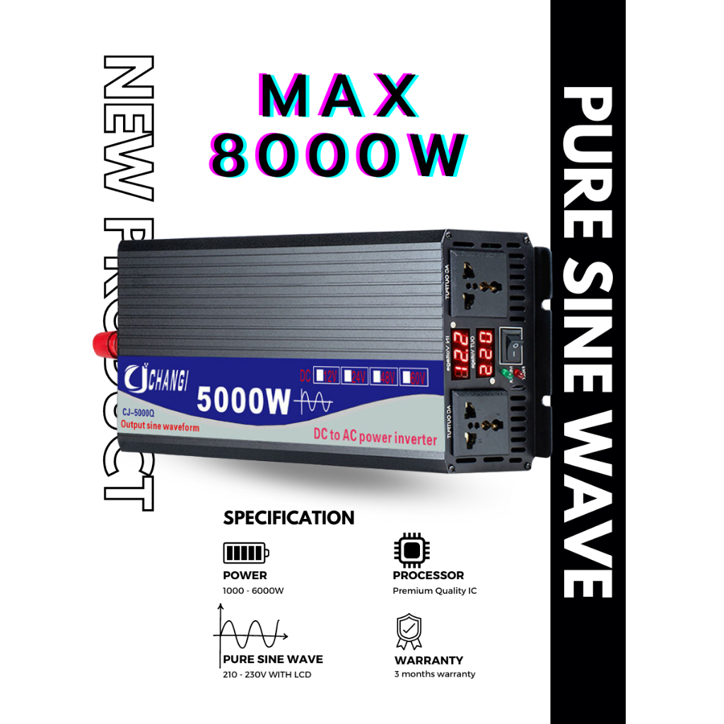 CJ อินเวอร์เตอร์ เพียวซาย Pure sine Wave inverter Off grid หม้อแปลง 220V 50Hz 12V 24V 2000w ...