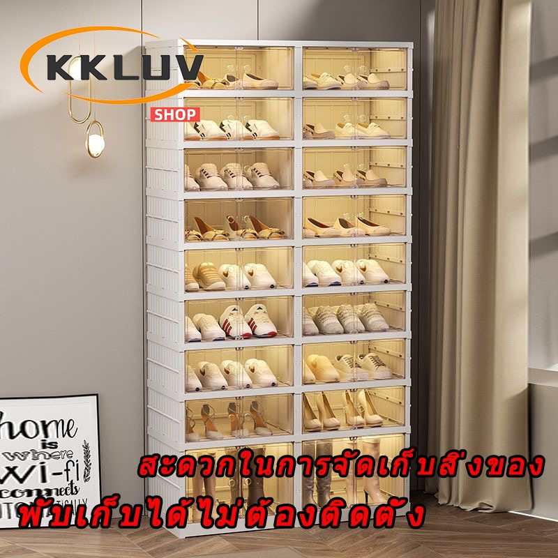 KKluv กล่องรองเท้า พลาสติกใส Sneaker พับได้และไม่ต้องติดตั้ง shoe boxes ...
