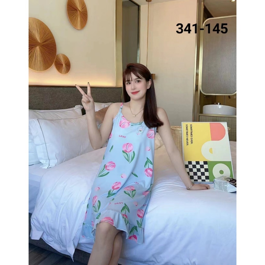 ชุดนอนผู้หญิง ชุดนอนเดรสกระโปรง ลายพิมพ์บางเฉียบ ผ้านิ่ม ใส่สบาย ผ้านิ่ม สไตล์เกาหลีน่ารัก ใส่ ...