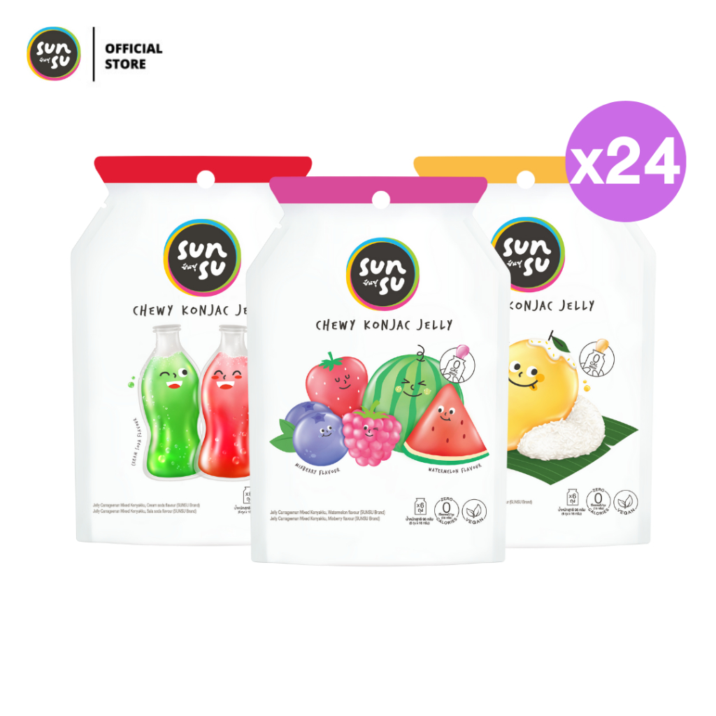 (แพ็ก 24) Sunsu ซันซุ เยลลี่บุก 0 แคล คละรส 8 ซอง ข้าวเหนียวมะม่วง มิกซ์เบอร์รี่,แตงโม ครีมโซดา ...