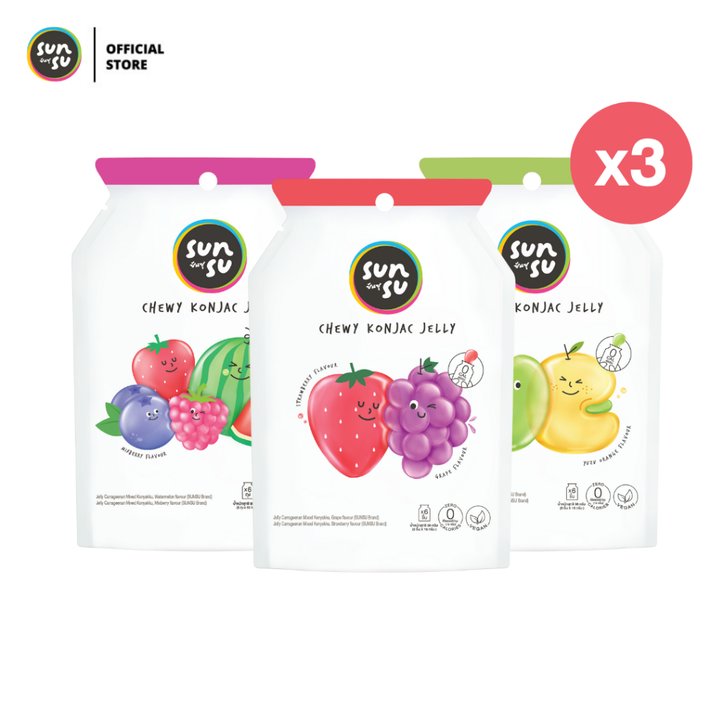 (แพ็ก 3) Sunsu ขนมเยลลี่ รวมรส 3 ซอง รสสตรอว์เบอร์รี่องุ่น,รสแอปเปิ้ลส้ม,รสมิกซ์เบอร์รี่แตงโม ...