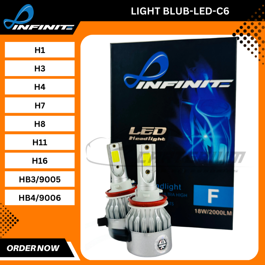 หลอดไฟ (1คู่) LED C6 H1 H3 H4 H7 H8 H11 H16 HB3 HB4 9005 9006 แสงสีขาว 36W 3800lm 18W 2000lm ...
