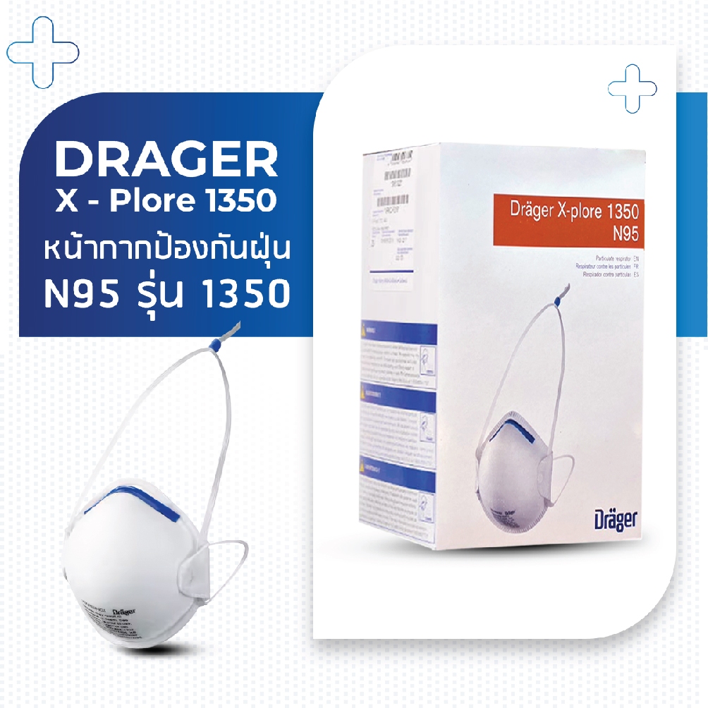 MT หน้ากากป้องกันฝุ่น N95 รุ่น 1350 ยี่ห้อ Drager เหมาะสำหรับใช้ในอุตสาหกรรมยานยนต์ ก่อสร้าง ...