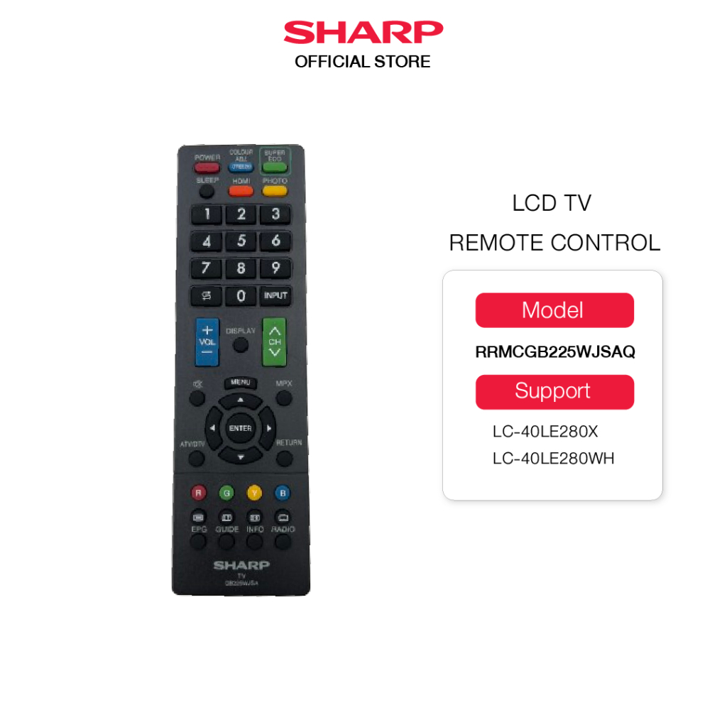 SHARP REMOTE CONTROL รุ่น RRMCGB225WJSAQ สำหรับรุ่น LC-40LE280X,WH | Shopee Thailand