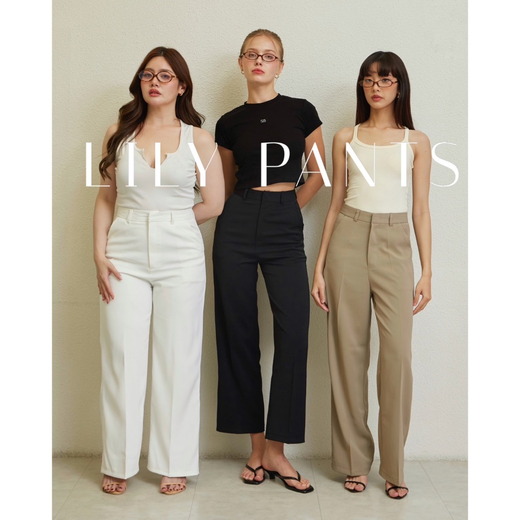 Lily pants รหัส #A04 กางเกงทรงกระบอกกลางตะขอหน้าเรียบ ผ้าพรีเมี่ยมทิ้ง ...