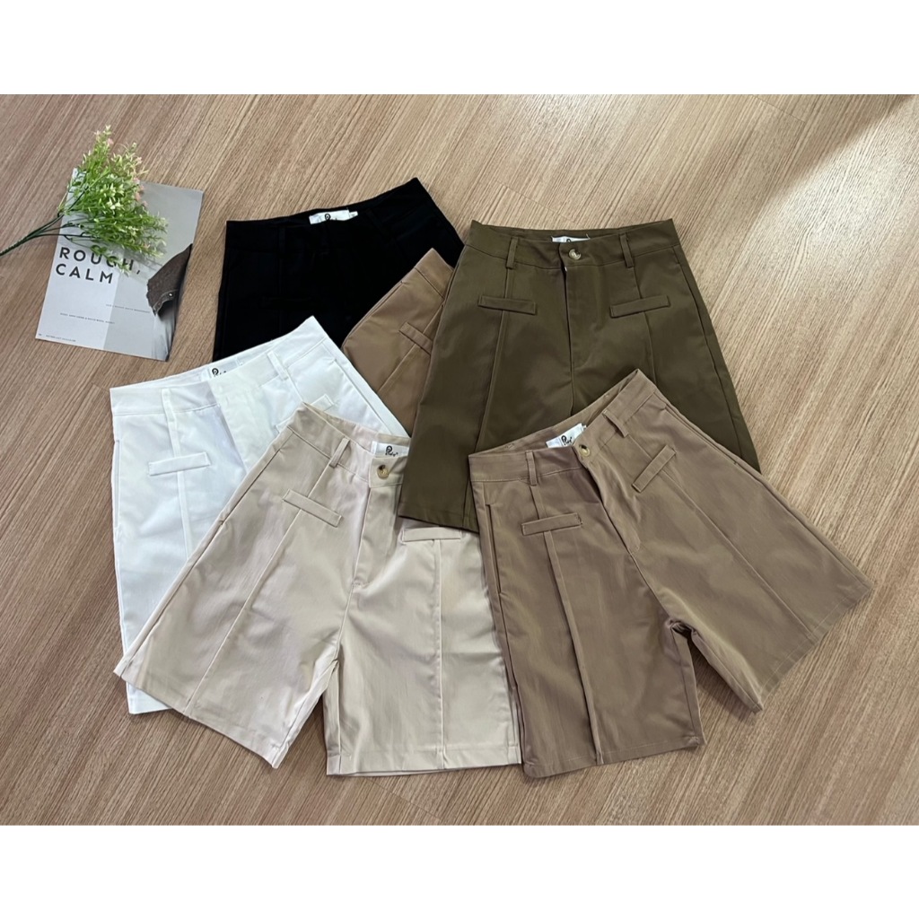 Pradap_brand:กางเกงผ้าขาสั้นแต่งกระเป๋าหน้า | Shopee Thailand