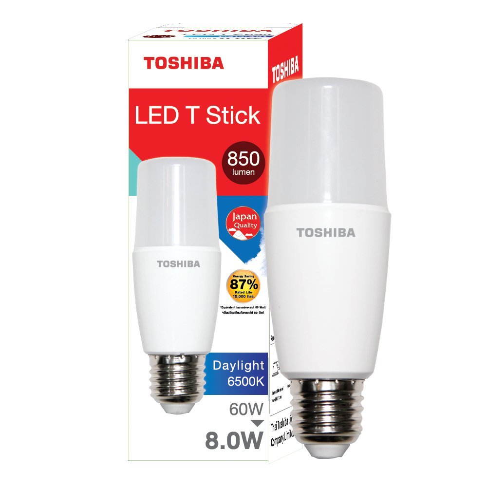 TOSHIBA หลอดไฟแอลอีดี LED T Stick T7 ขั้ว E27 8W 850LM แสงสีขาว/สี ...