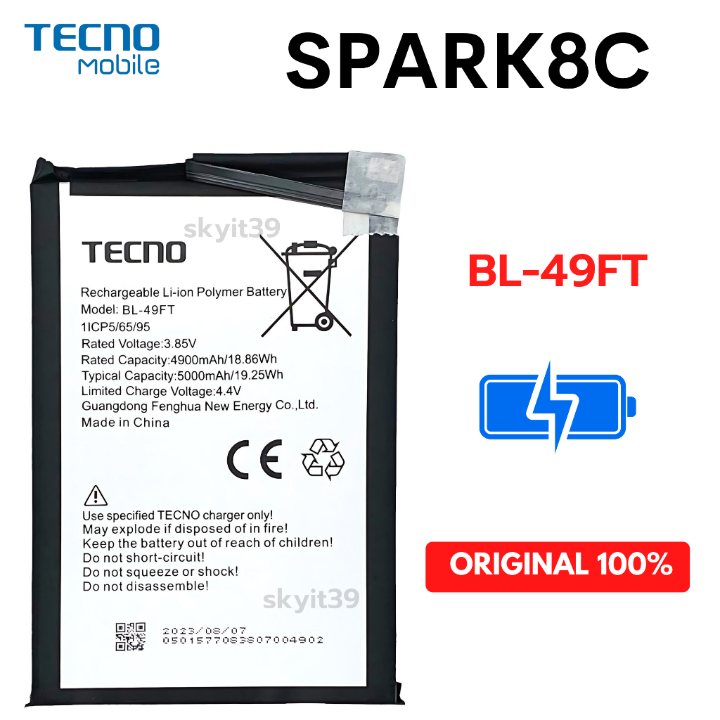 แบตเตอรี่ Tecno Spark8C (Model BL-49FT) งานแท้ แบตเทคโน Spark 8C ...