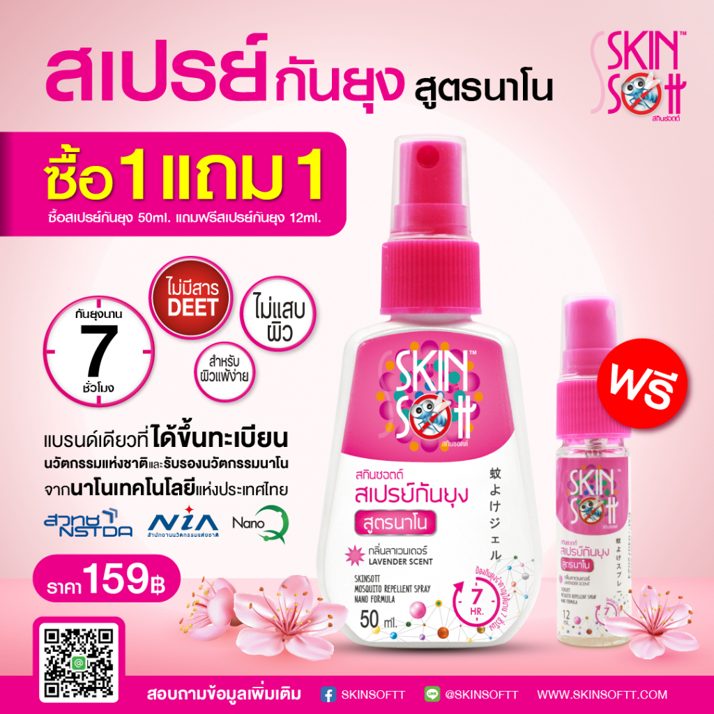 skinsoftt สเปรย์กันยุง สูตรนาโน NO DEET ซื้อขนาด 50 mlแถม12 ml | Shopee ...