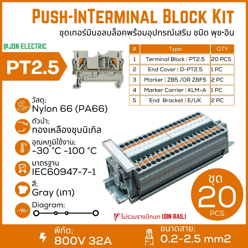 PT2.5 Push-In Terminal Block Kit | ชุดเทอร์มินอลบล็อคพร้อมอุปกรณ์เสริม ...
