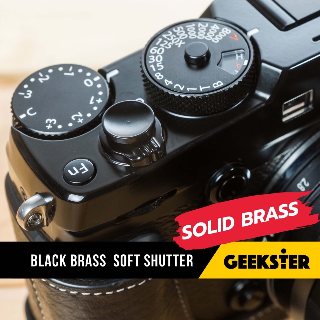 ปุ่ม Soft Shutter แบบเว้า สีดำ สด ขอบเรียบ ทองเหลือง ( Brass Soft Release Button / Concave ...