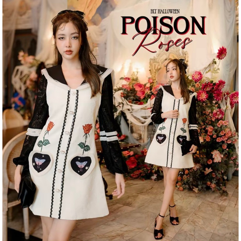 bellita brand 🌹มินิเดรสแขนยาวปักกุหลาบ Size M🔮 | Shopee Thailand