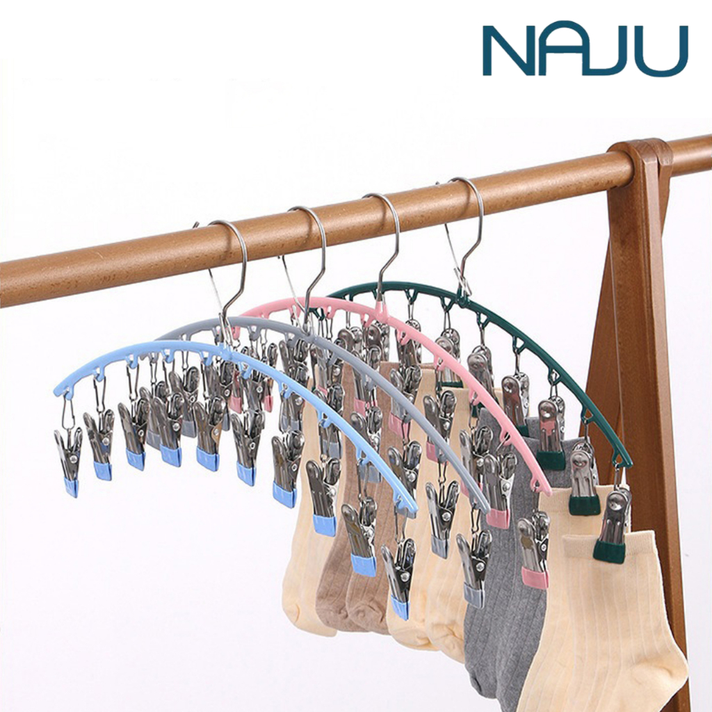 Naju ไม้แขวนเสื้อตัวหนีบ พวงหนีบผ้า Pinch hanger 10ตัวหนีบ สำหรับหนีบ ...
