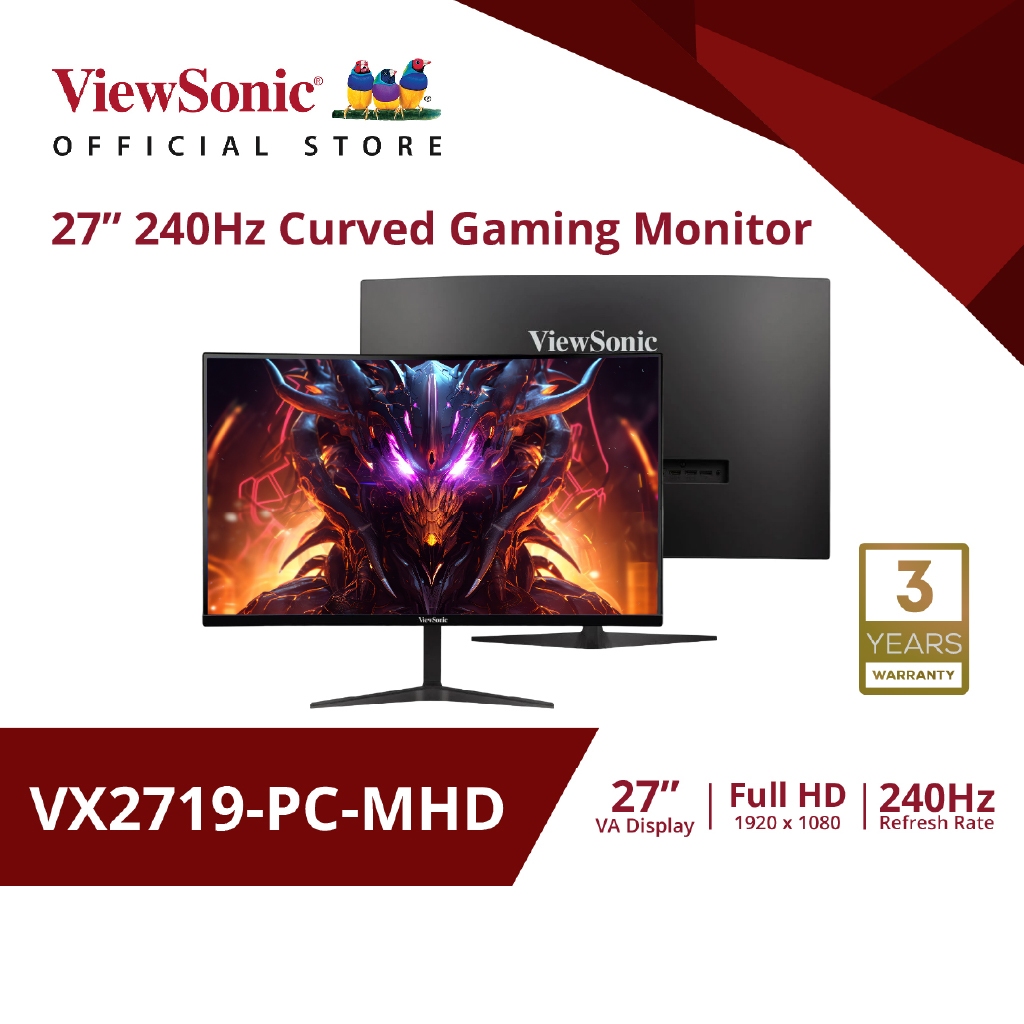 ViewSonic Gaming Monitor V-VX2719-PC-MHD / 27” / 240Hz / Curved / 1ms ...