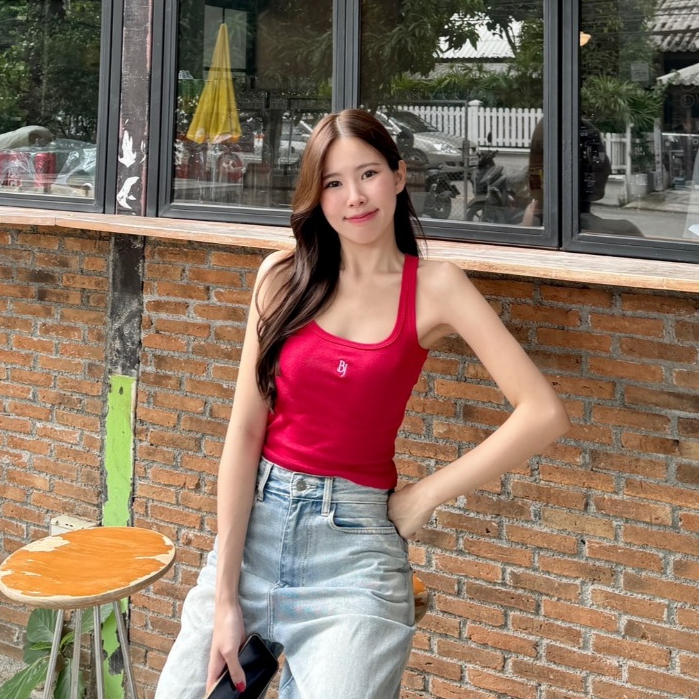 BABEJUB.X I Mini Tank top ครอปกล้ามสีพื้น ตัวสั้น ปักกลางอก | Shopee ...