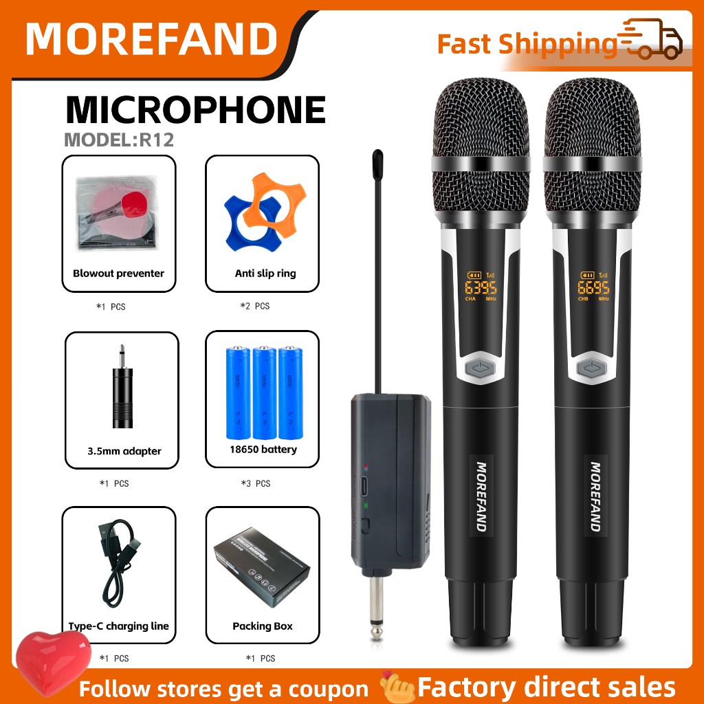 WIRELESS MICROPHONE R12 ไมโครโฟนไร้สายคู่มือถือ Uhf คาราโอเกะมืออาชีพ ...