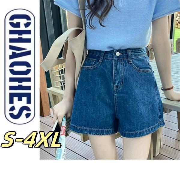 GHAOHES กางเกงยีนส์ขาสั้น S-5XL เอวสูง ยีนต์ขาสั้น ใส่แล้วดูผอม อินเทรนด์ กางเกงยีนส์ขาสั้น ...