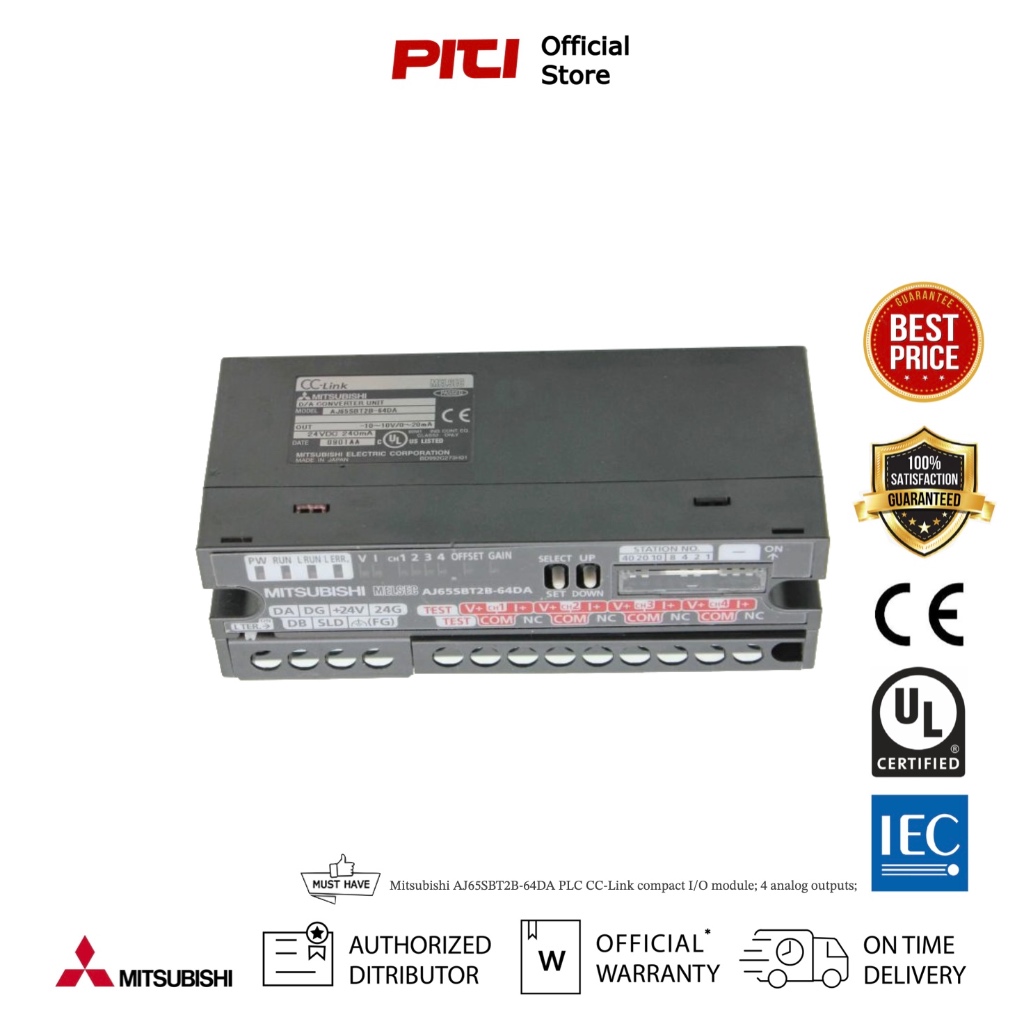 Mitsubishi AJ65SBT2B-64DA PLC CC-Link compact I/O module; 4 analog ...